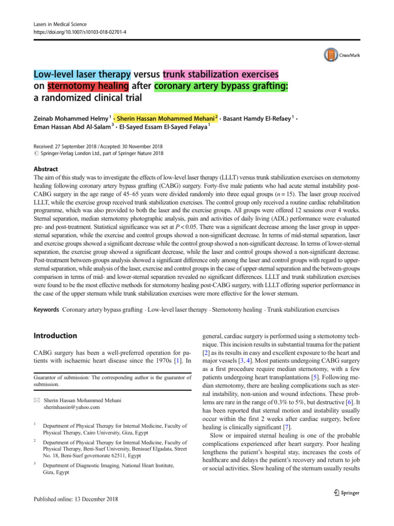 Low-Level Laser Therapy Versus Trunk Stabilization Exercises On ...