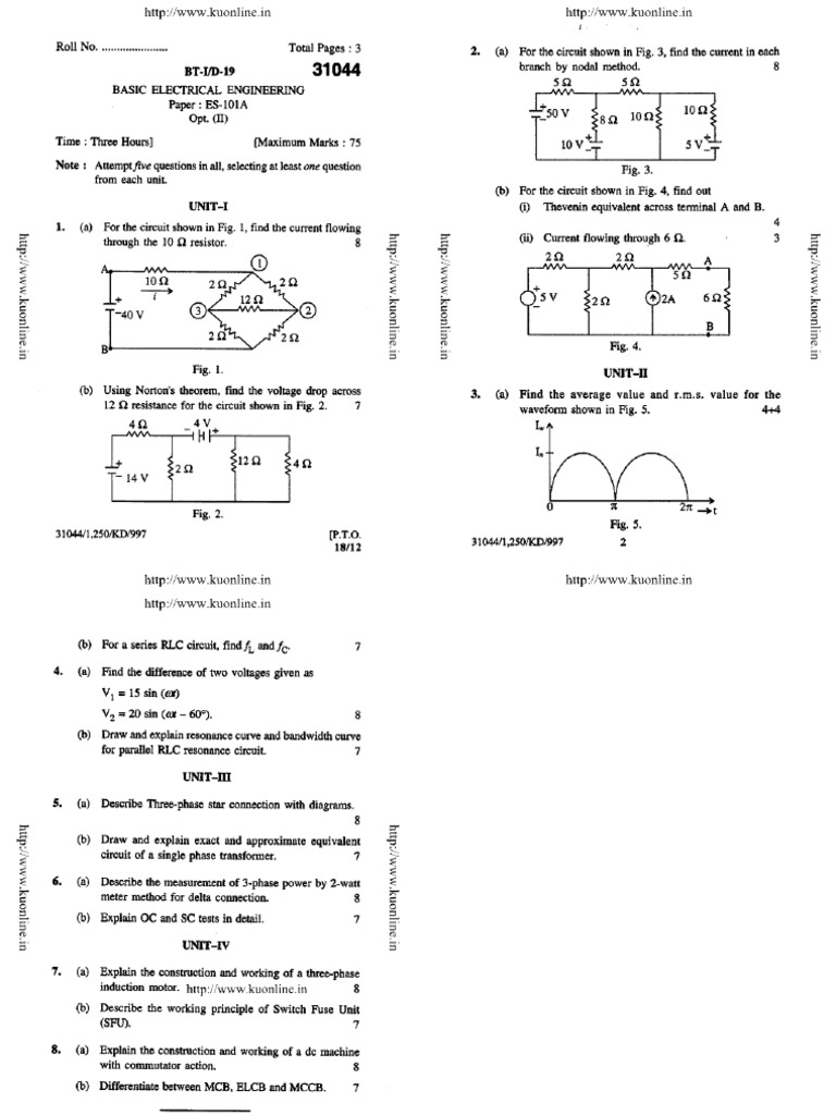 Btech 1 Sem Basic Electrical Engineering 31044 Dec 2019 | PDF Btech 1 Sem Basic Electrical Engineering 31044 Dec 2019 | PDF