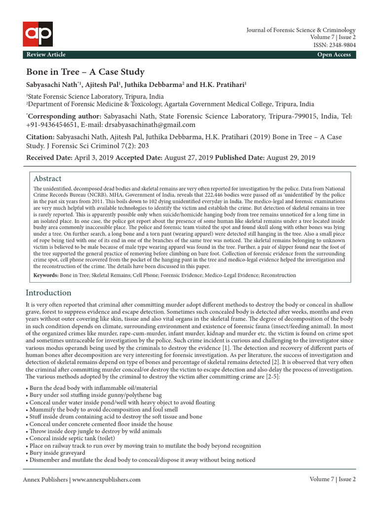 Bone in A Tree Case Study | PDF | Forensic Science | Musculoskeletal System