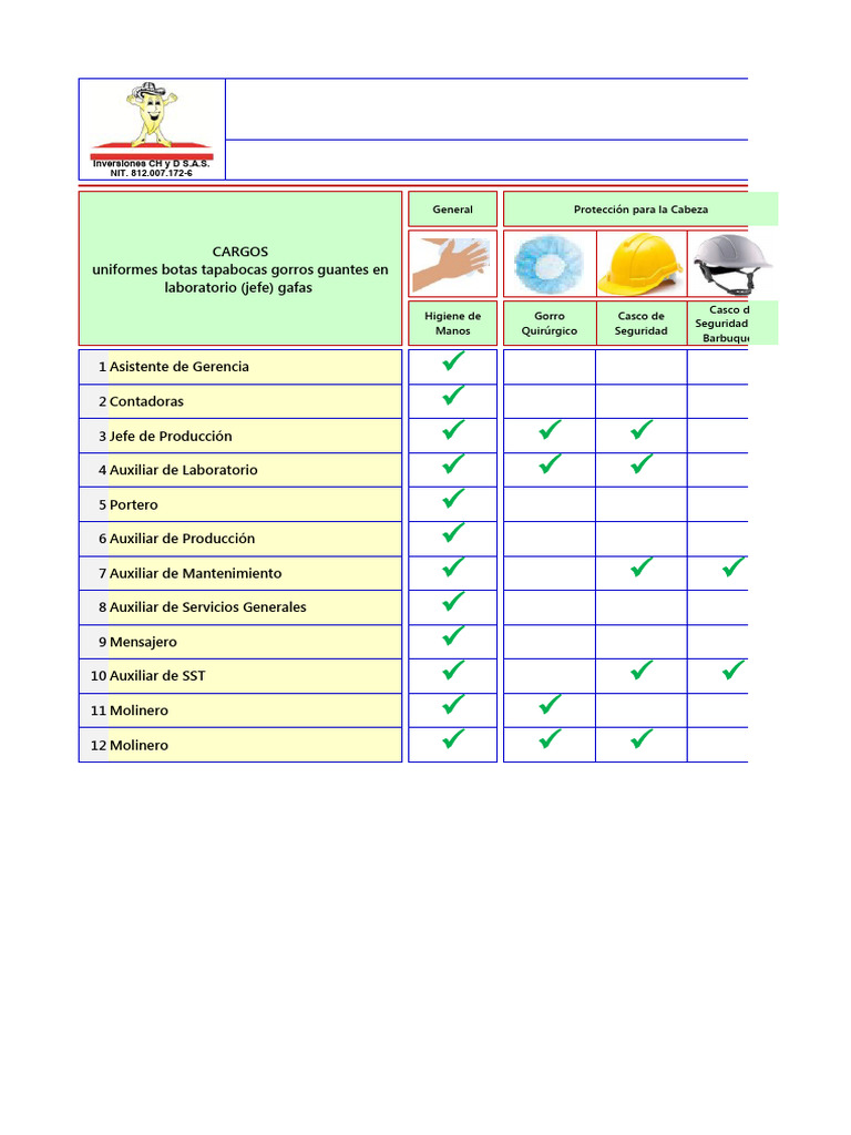 Matriz de EPP | Descargar gratis PDF | Ropa | Las condiciones de trabajo