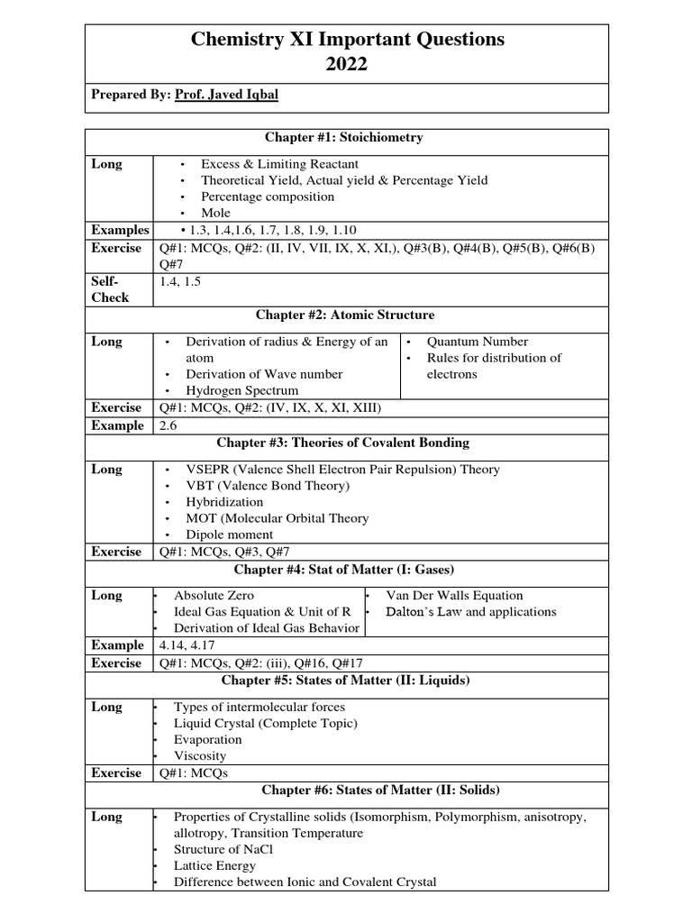 1st Year Chem Imp Questions | PDF