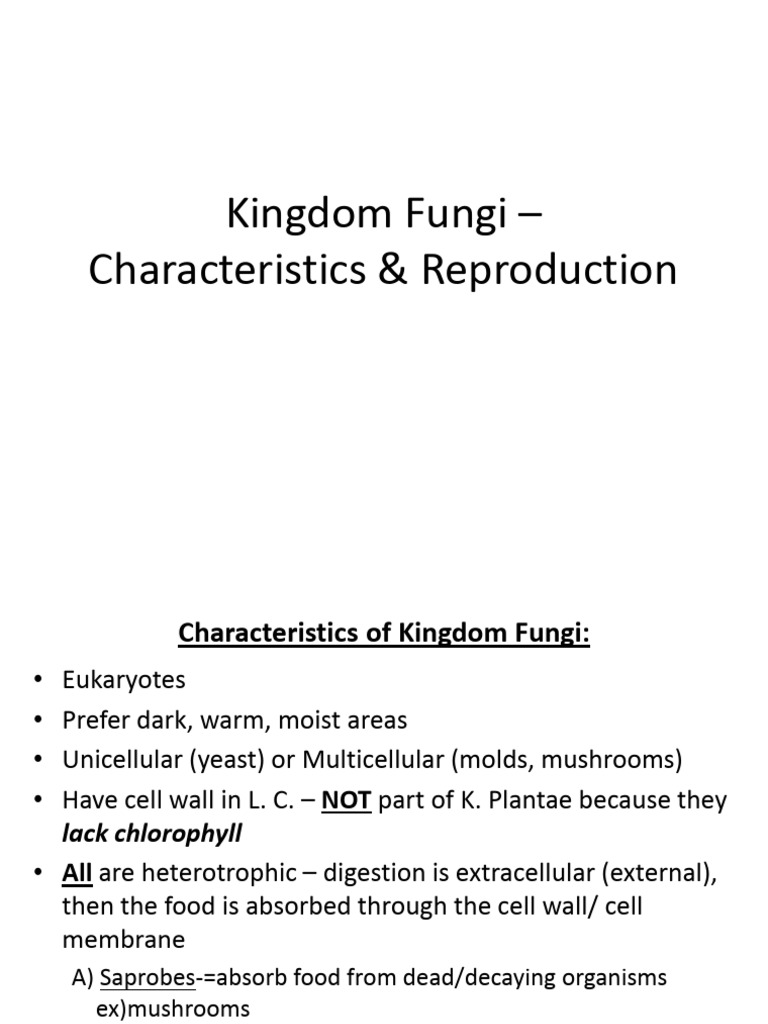 Kingdom Fungi - Characteristics Reproduction | PDF