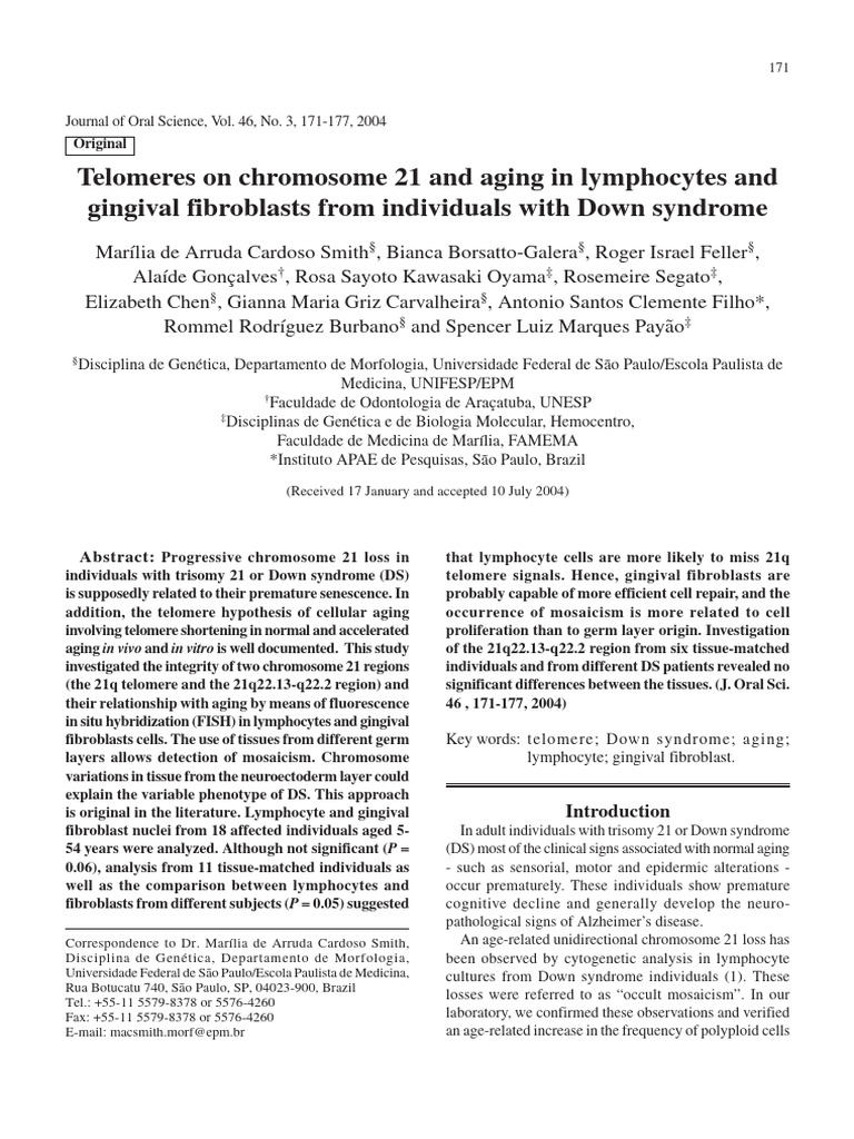 Telomeres On Chromosome 21 and Aging in | Download Free PDF | Fluorescence In Situ Hybridization ...