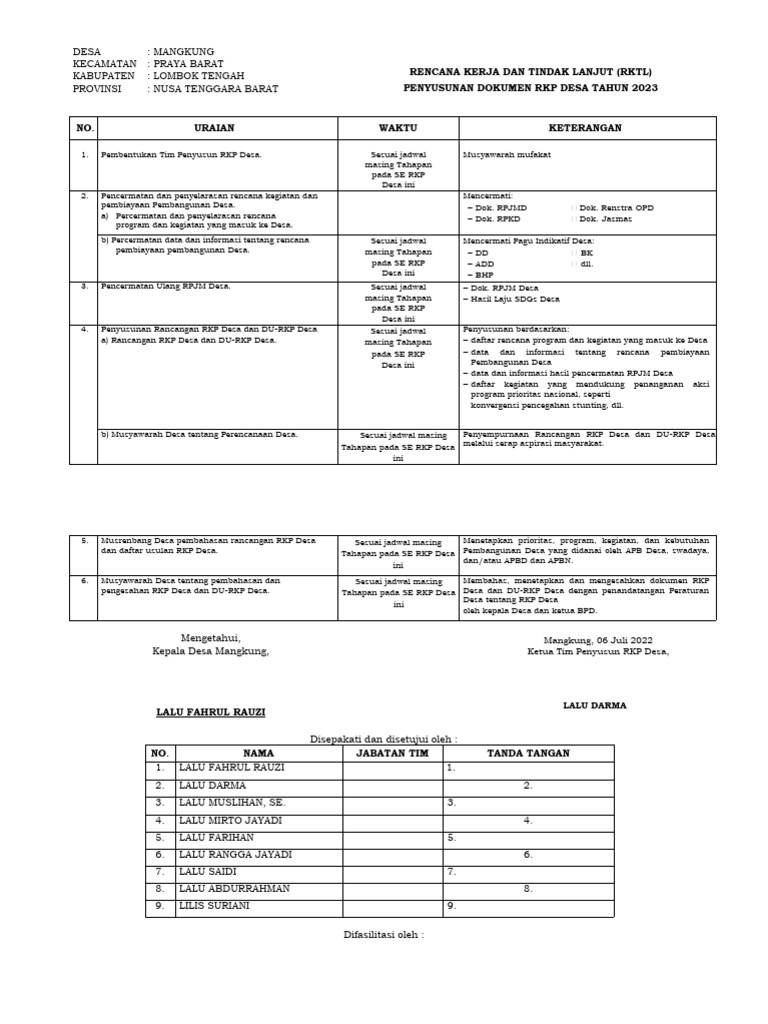 03 Format RKTL Penyusunan RKP Desa | PDF
