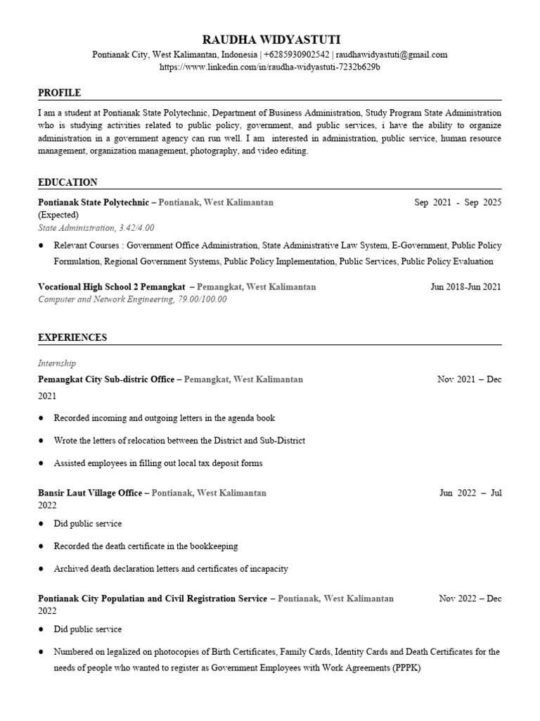 CV Raudha Widyastuti - POLNEP - AN - 2023 - Msib | PDF