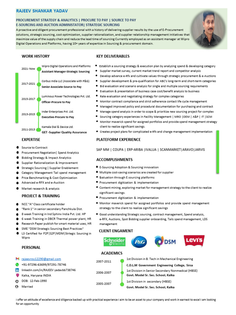 Update CV - Rajeev Shankar Yadav | PDF | Procurement | Analytics