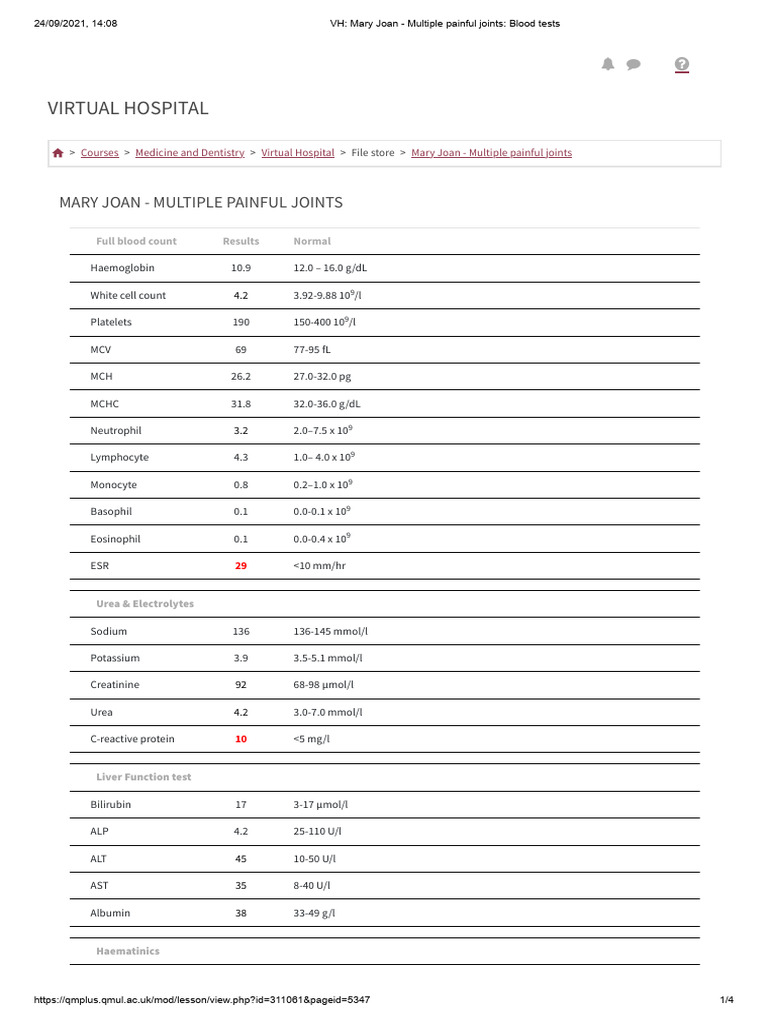 Blood Tests Useful Normal Values | PDF | White Blood Cell | Cell Biology