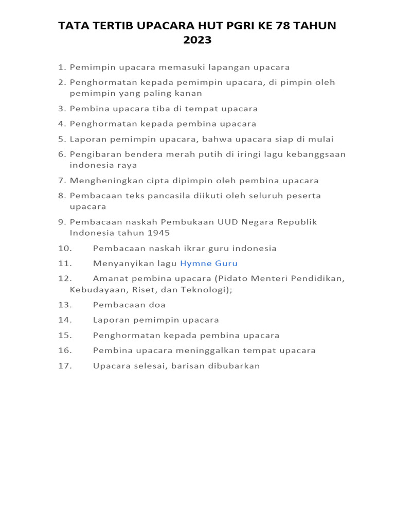 Tata Tertib Upacara Hut Pgri | PDF