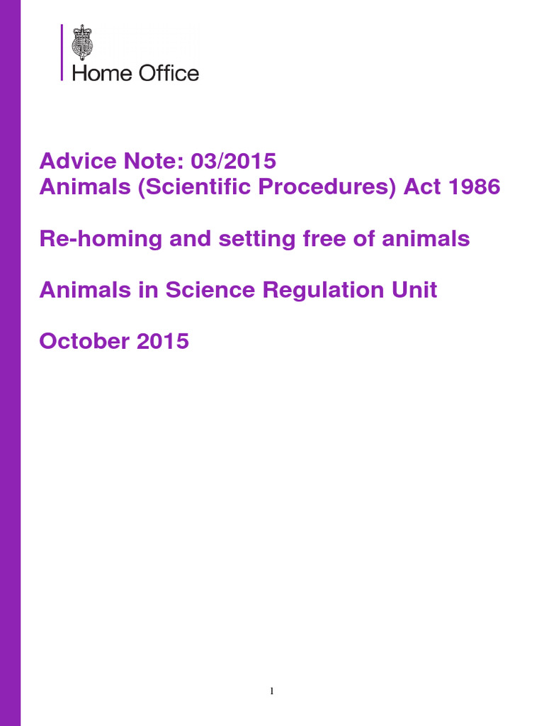 Animals (Scientific Procedures) Act 1986 Rehoming and Setting Free of ...