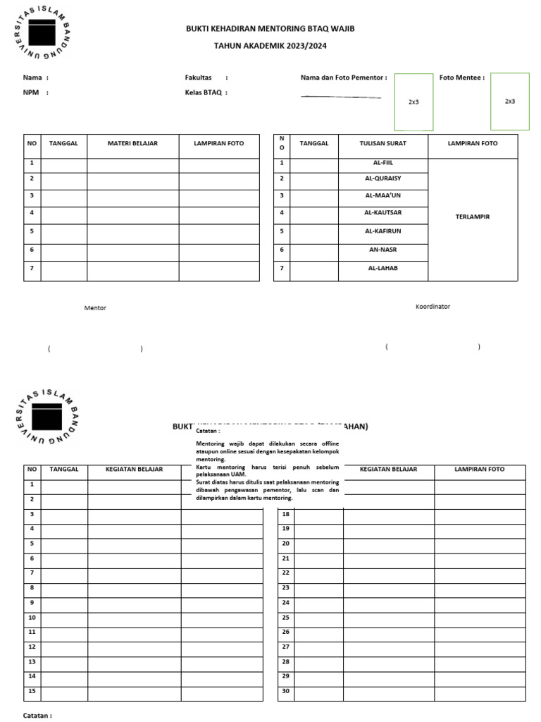 Kartu Mentoring | PDF