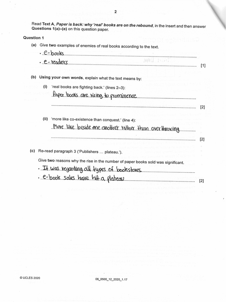 English Paper Practise Answers | PDF