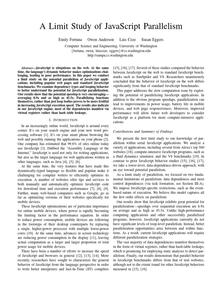 A Limit Study of Javascript Parallelism | PDF | Java Script | Document ...