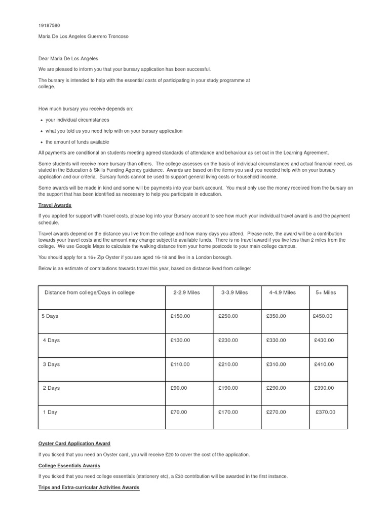 1619 Discretionary Bursary Award Letter | PDF