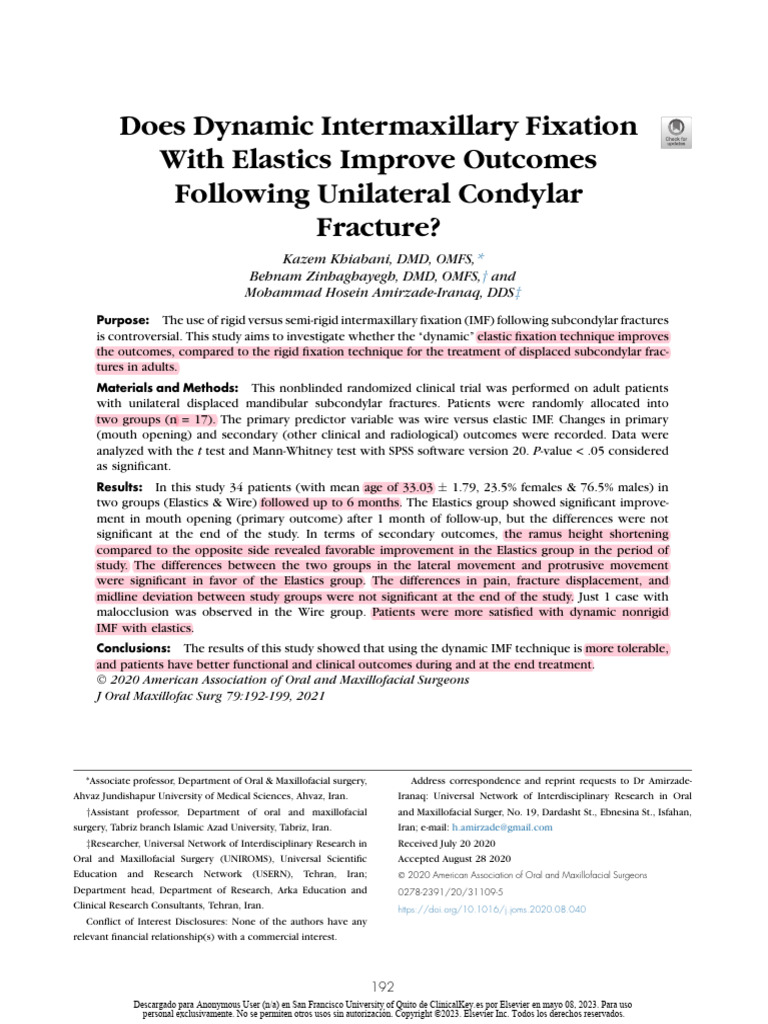 Does Dynamic Intermaxillary Fixation | PDF