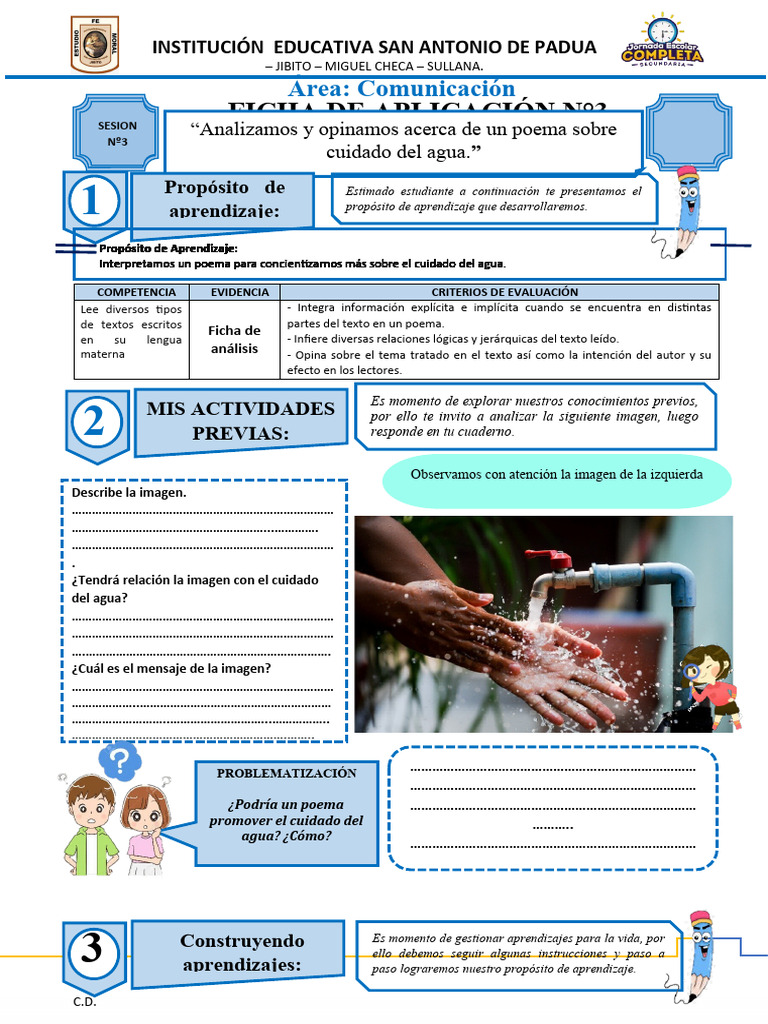 1° Ficha de Aplicación-Sesión3-Sem.2-Exp.3-Comu - Jibito 2023 | PDF | Poesía | Metáfora