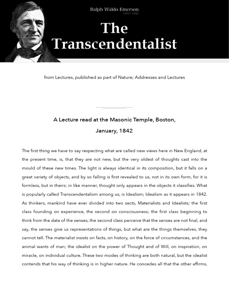 The Transcendentalist | PDF | Idealism | Transcendentalism