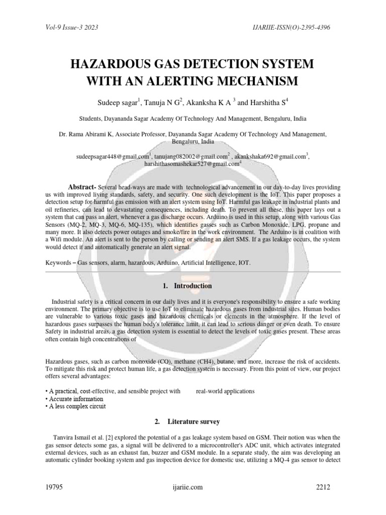 Hazardous Gas Detection With An Alerting Mechanism Ijariie19795 | PDF | Sensor | Internet Of Things