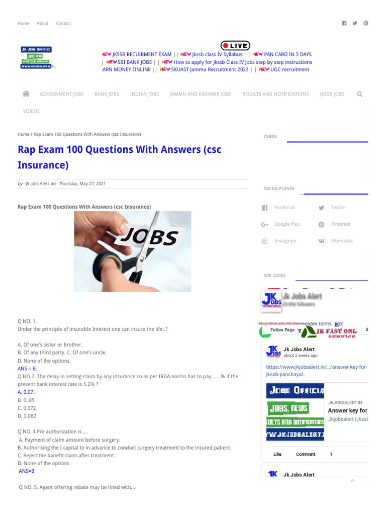 Rap Exam 100 Questions With Answers (CSC Insurance) - 6 | PDF ...