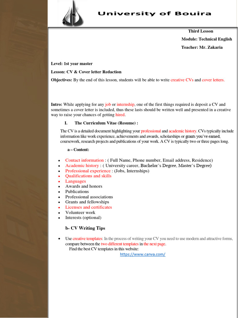 M1 Third Lesson | PDF | Résumé