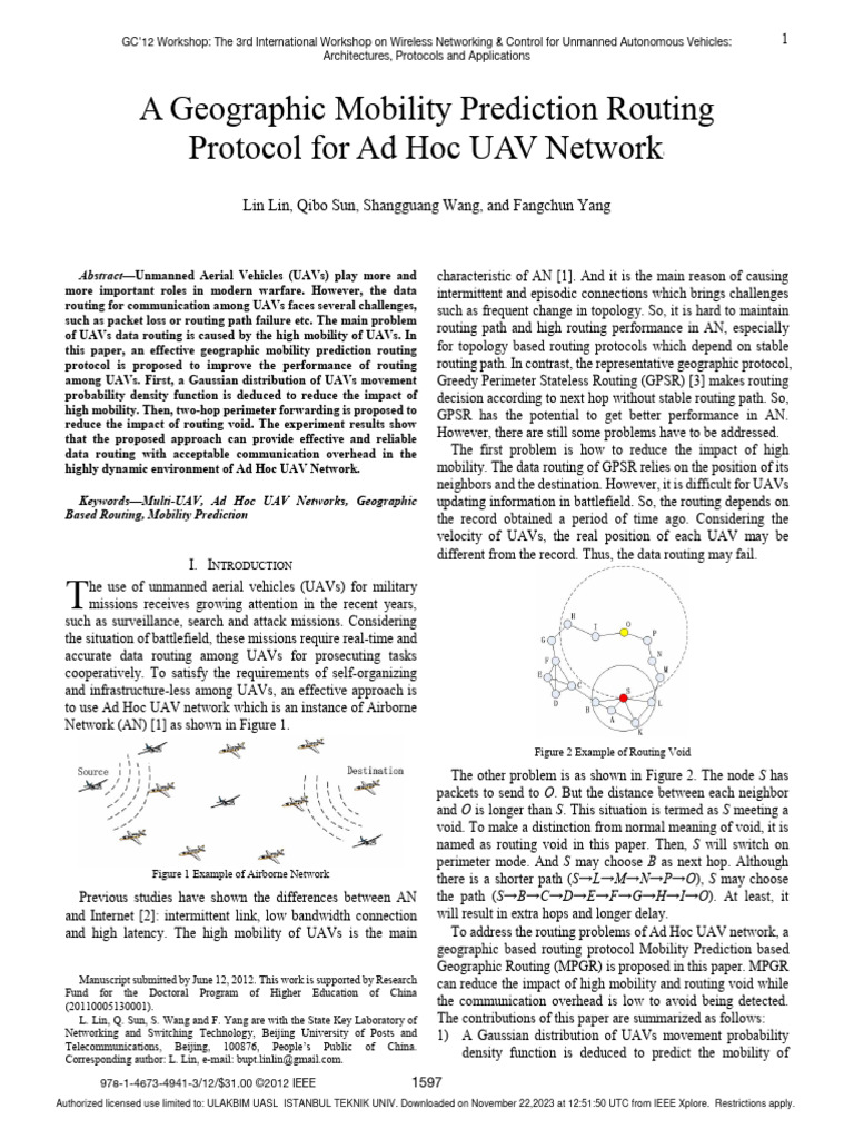 A Geographic Mobility Prediction Routing Protocol For Ad Hoc Uav Network Pdf Routing