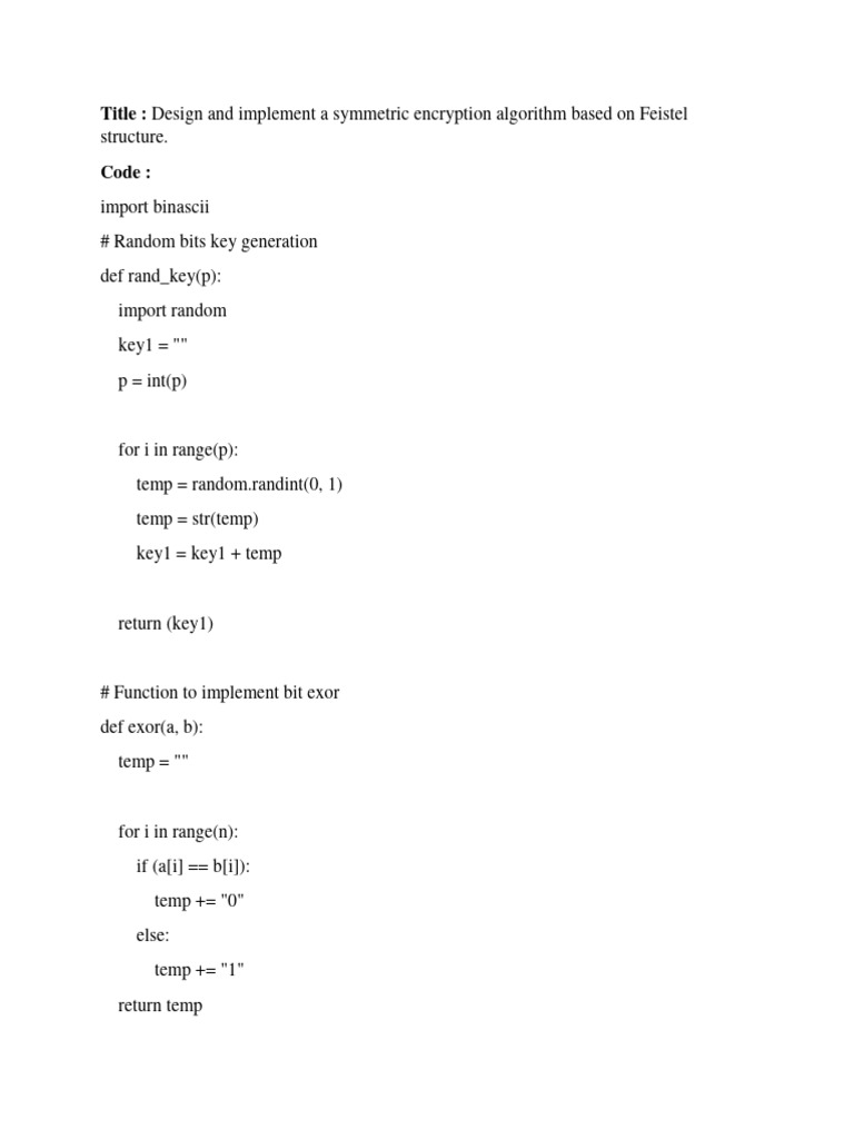 Title: Design and Implement A Symmetric Encryption Algorithm Based On Feistel | PDF | Computers