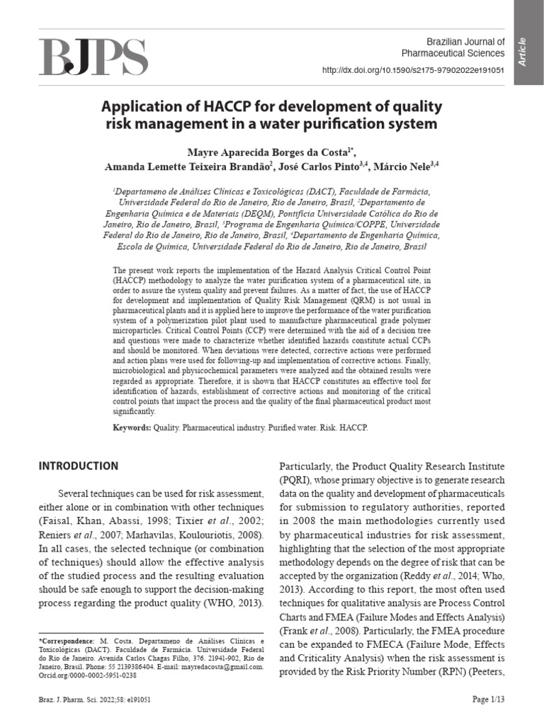 Haccp Water Purification | PDF | Hazard Analysis And Critical Control ...
