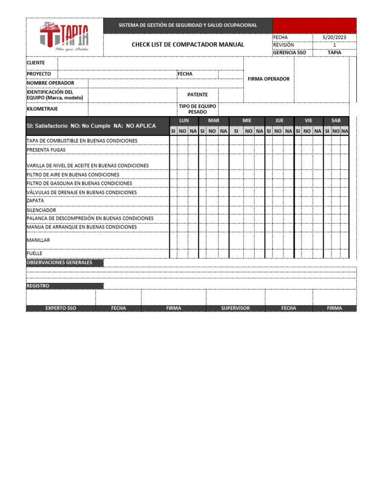 Check List Compactador Manual | PDF