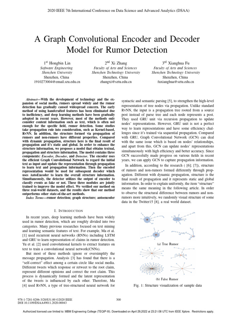 A Graph Convolutional Encoder and Decoder Model For Rumor Detection | PDF