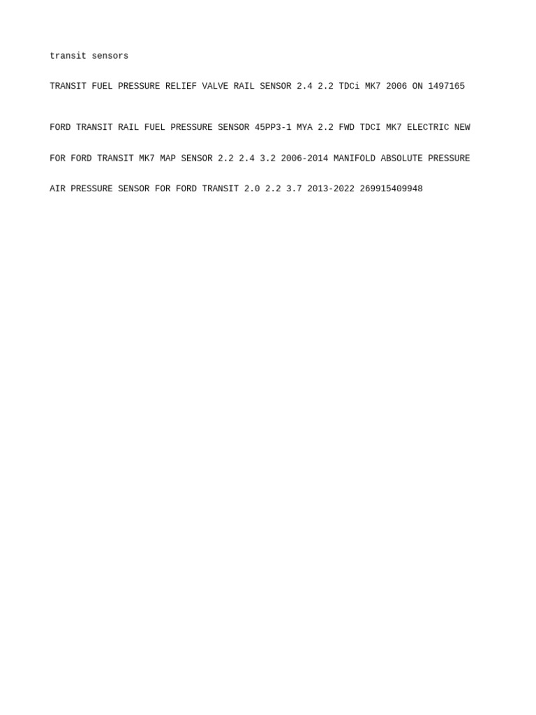 Ford Transit Sensor Buyers Guide | PDF | Technology & Engineering