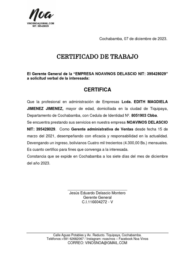 Certificado Noa 2023 | PDF