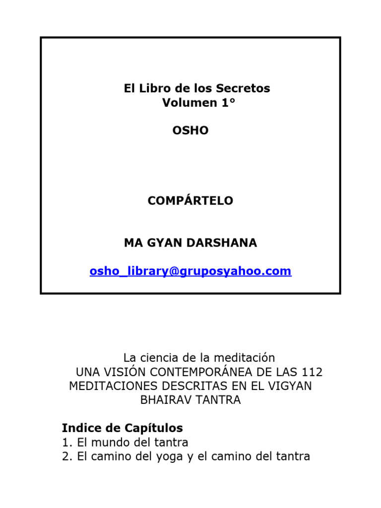 Osho El Libro De Los Secretos Vol 1 Pdf Tantra Amor