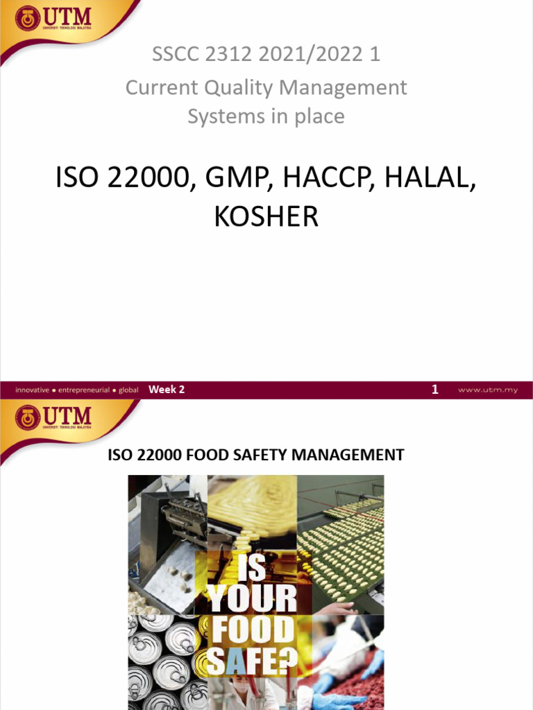 Chapter 5a Current Quality Management Systems in place-FOOD ISO 22000 GMP HACCP HALAL KOSHER ...