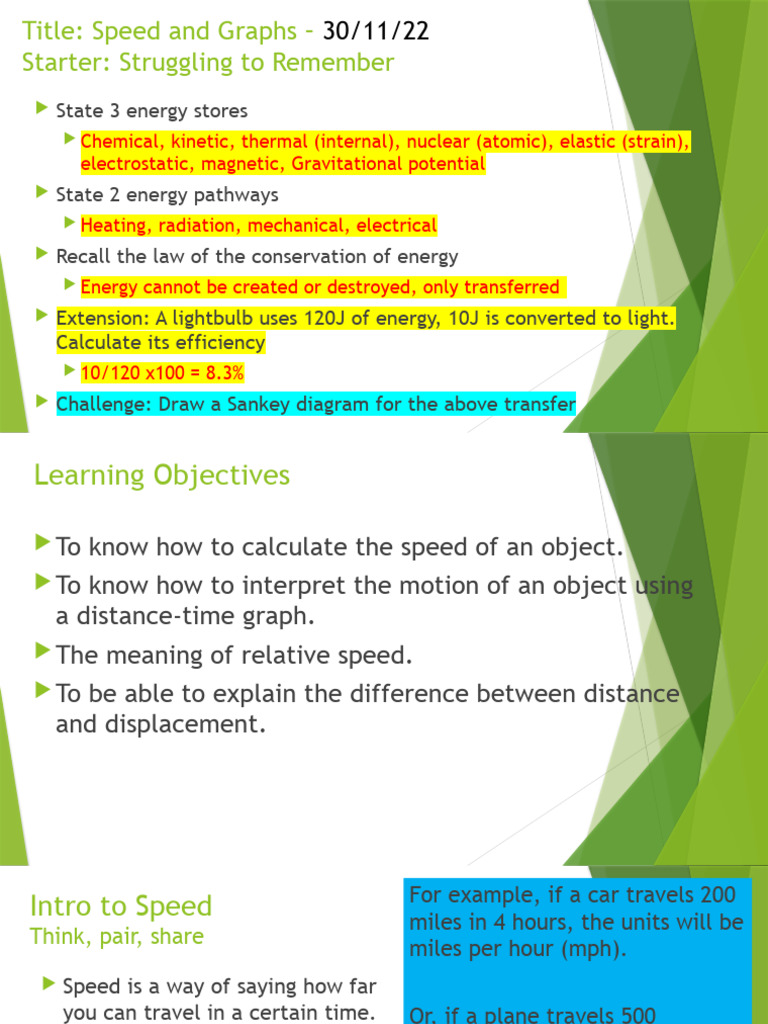Lesson 3 - Speed and Graphs (COM) | PDF | Speed | Physics