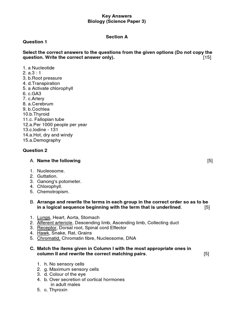 ICSE Class 10 Biology Answer Key 2025 | PDF | Blood | Stoma