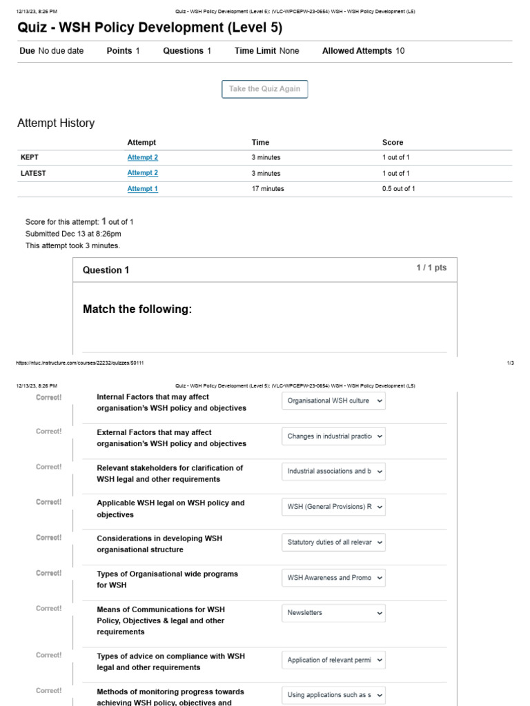 Quiz - WSH Policy Development (Level 5) - (VLC-WPCEPW-23-0654) WSH ...