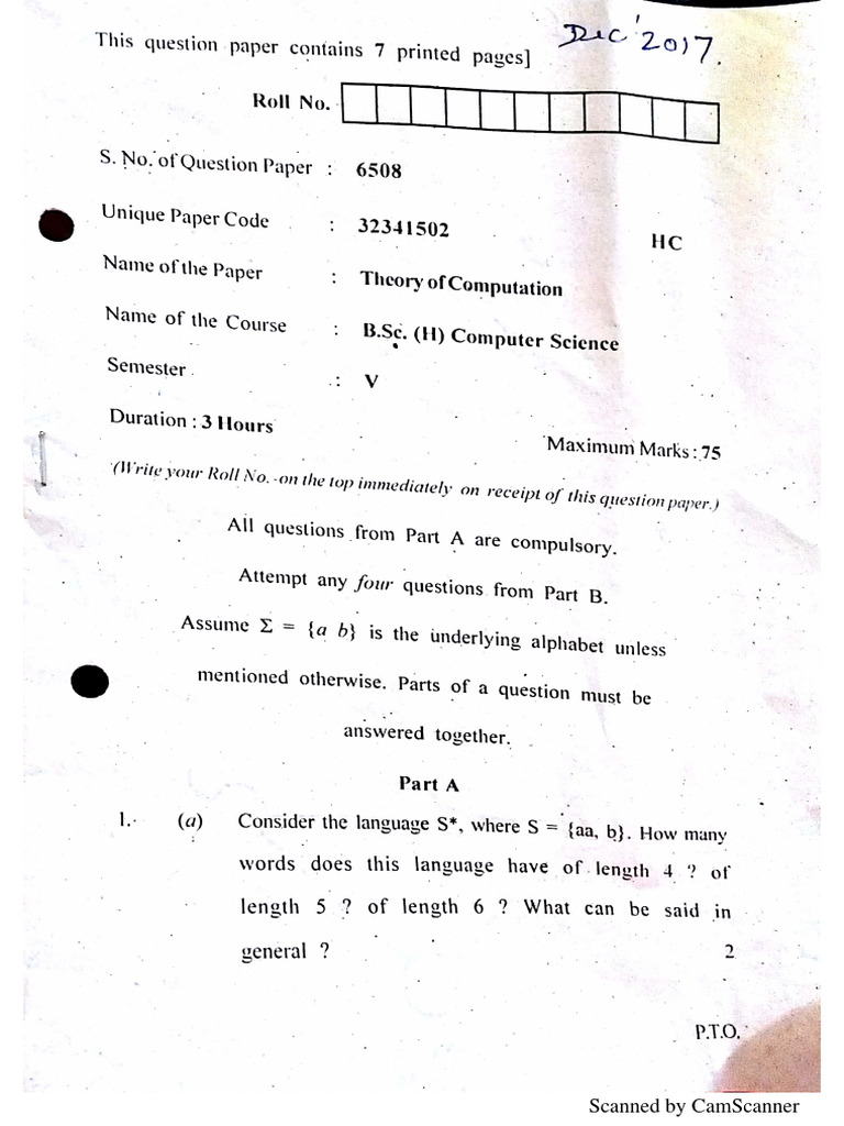 Theory of Computation - Questions Papers | PDF