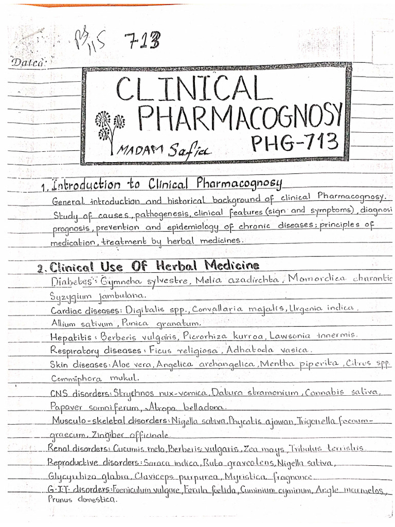 Clinical Pharmacognosy Notes | PDF
