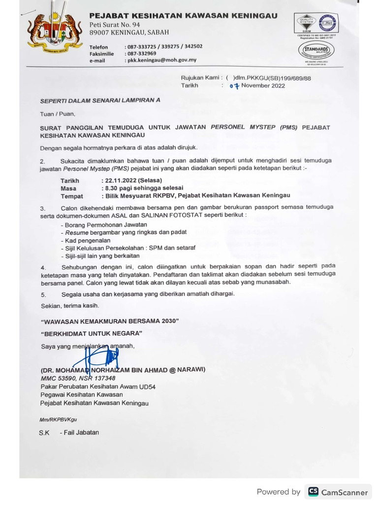 Surat Panggilan Temuduga 22 Nov 2022 | PDF