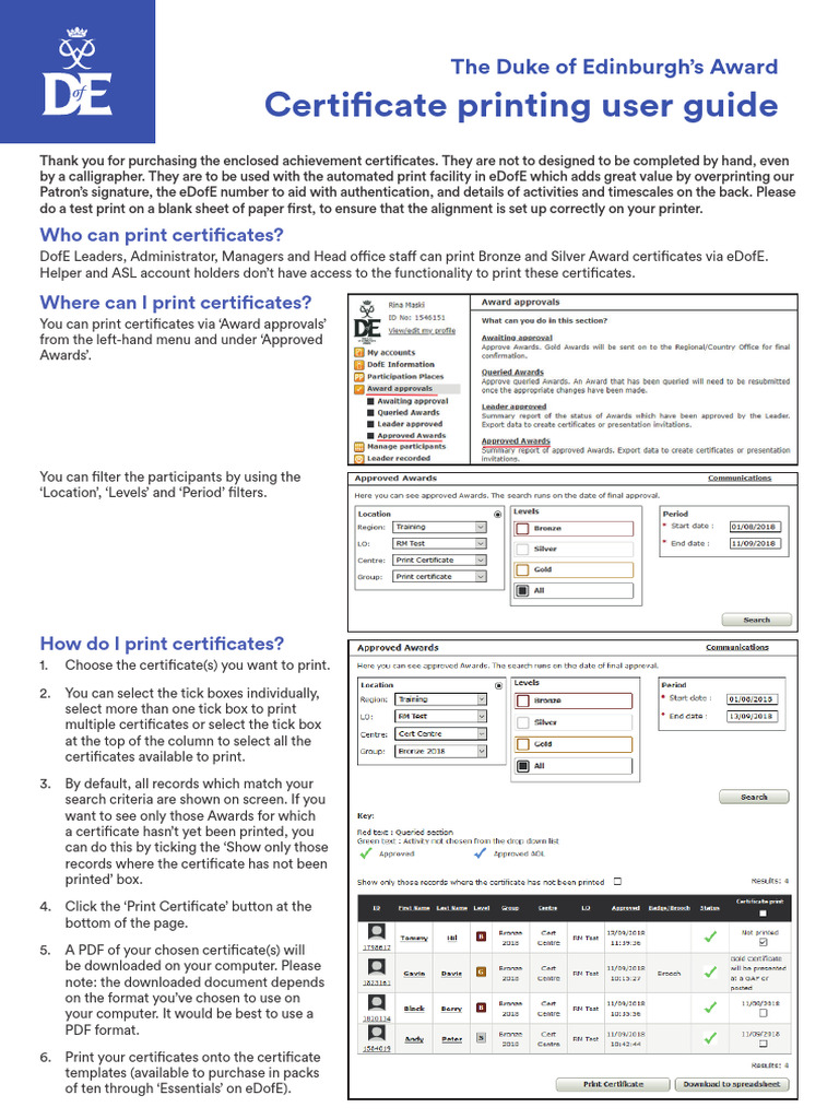 DofE Certificate Printing Guide | PDF | Business