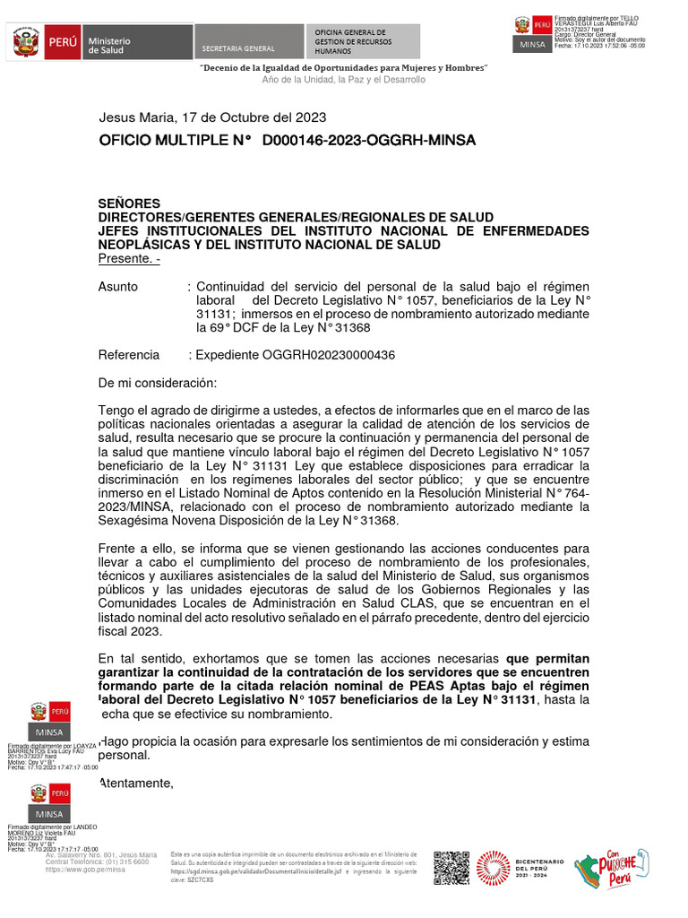 Oficio Multiple 000146 2023 Oggrh | PDF | Lima