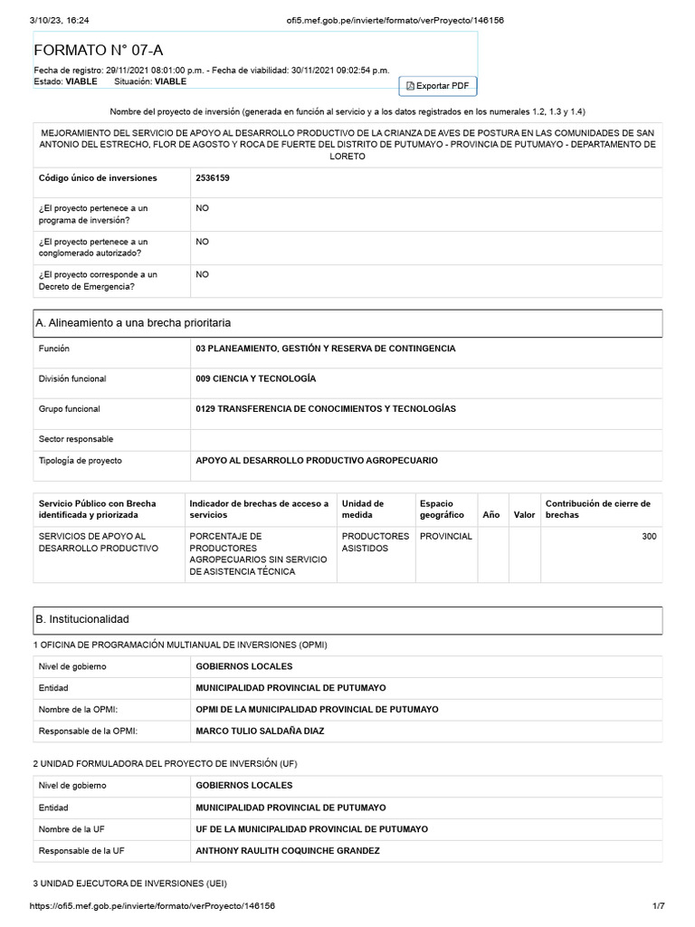 Formato 7a Postura Putumayo | PDF