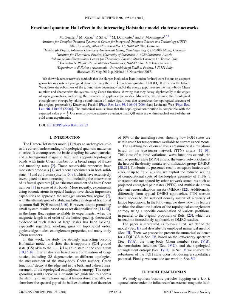 Fractional Quantum Hall Effect in The Interacting Hofstadter Model Via Tensor Networks | PDF ...
