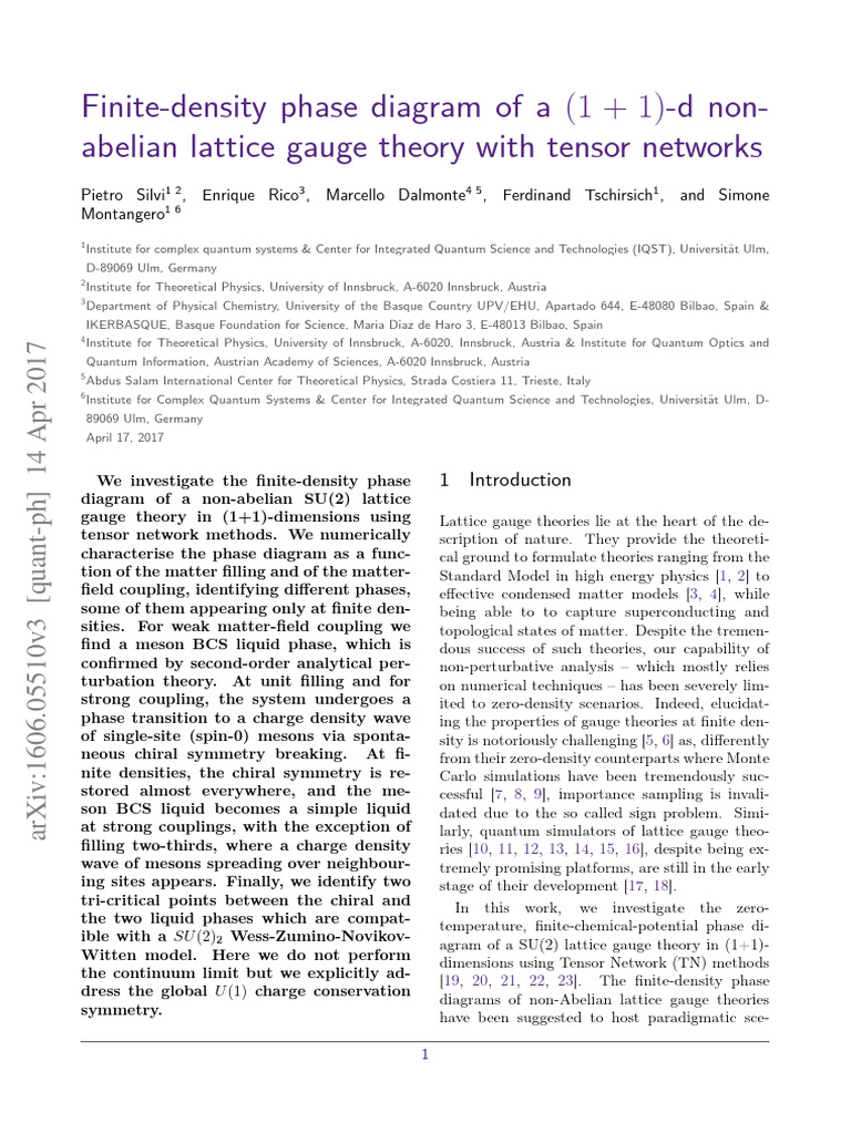 Finite-Density Phase Diagram of A (1+1) D Non-Abelian Lattice Gauge Theory With Tensor Networks ...