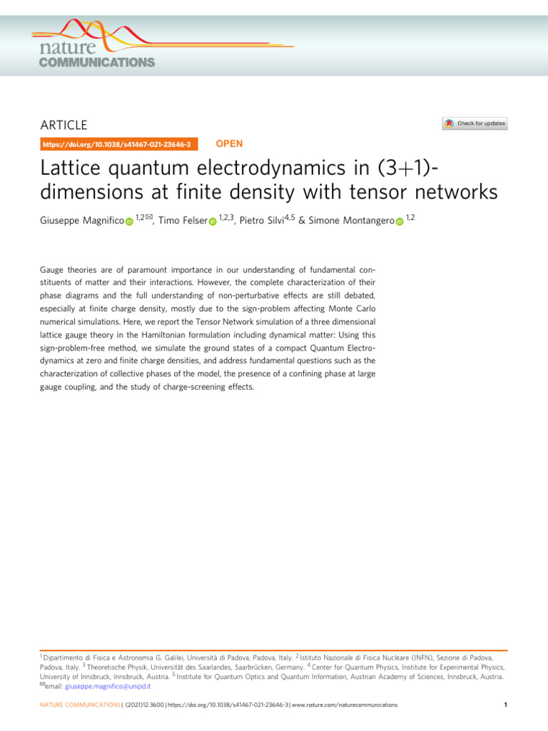 Lattice Quantum Electrodynamics in (3+1) - Dimensions at Finite Density With Tensor Networks ...