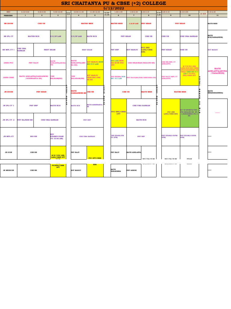 5-12-22 - Time Table | PDF