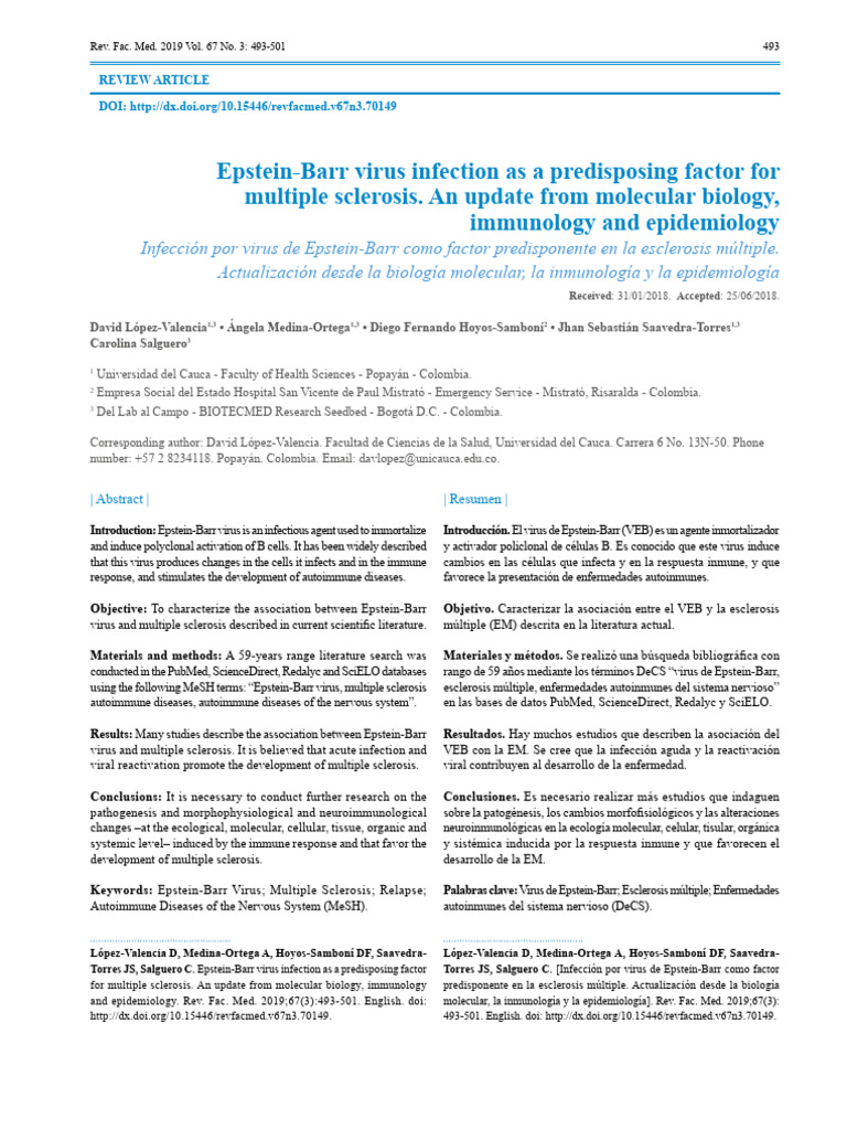 Epstein-Barr Virus Infection As A Predisposing Factor For Multiple Sclerosis. An Update From ...