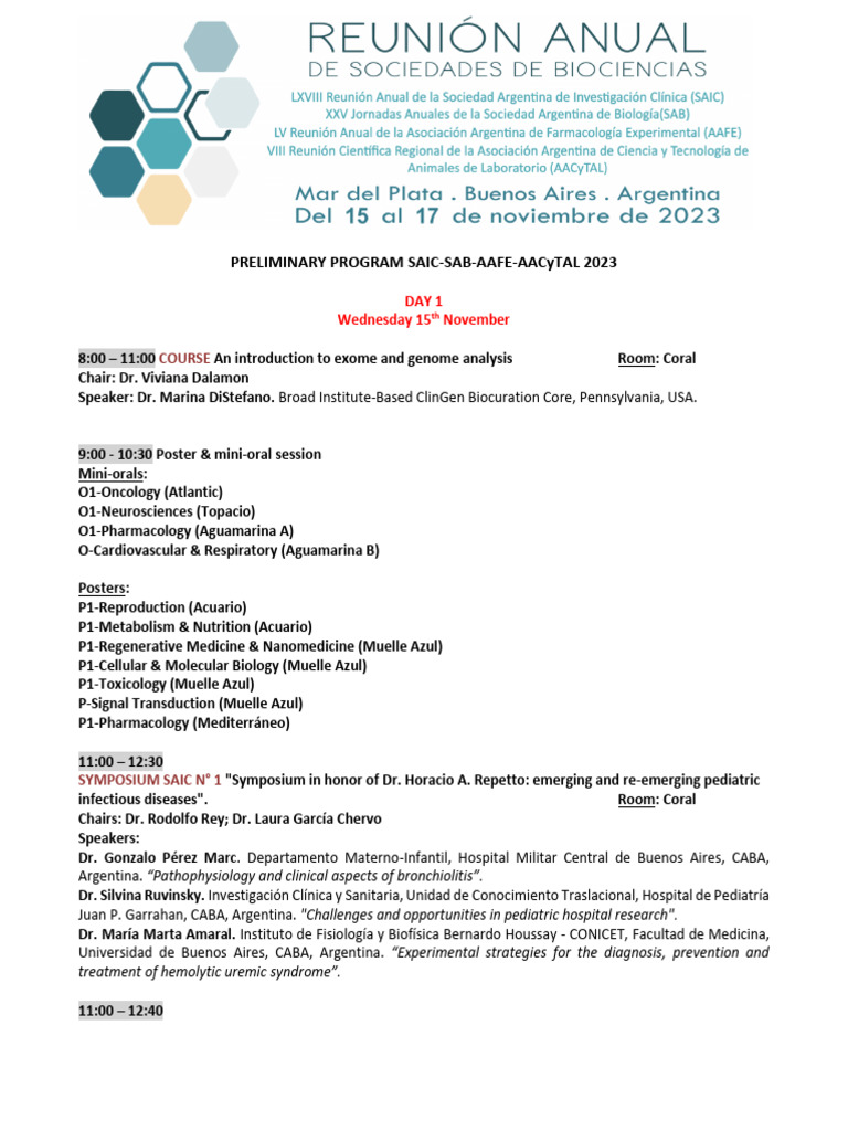 Preliminary Programme SAIC SAB AAFE AACyTAL | PDF | Argentina | Buenos ...