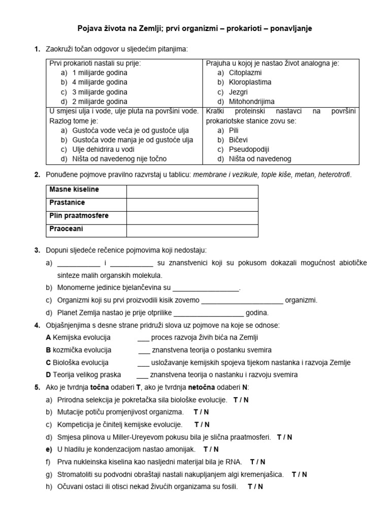 BIO2 Ponavljanje 1 | PDF