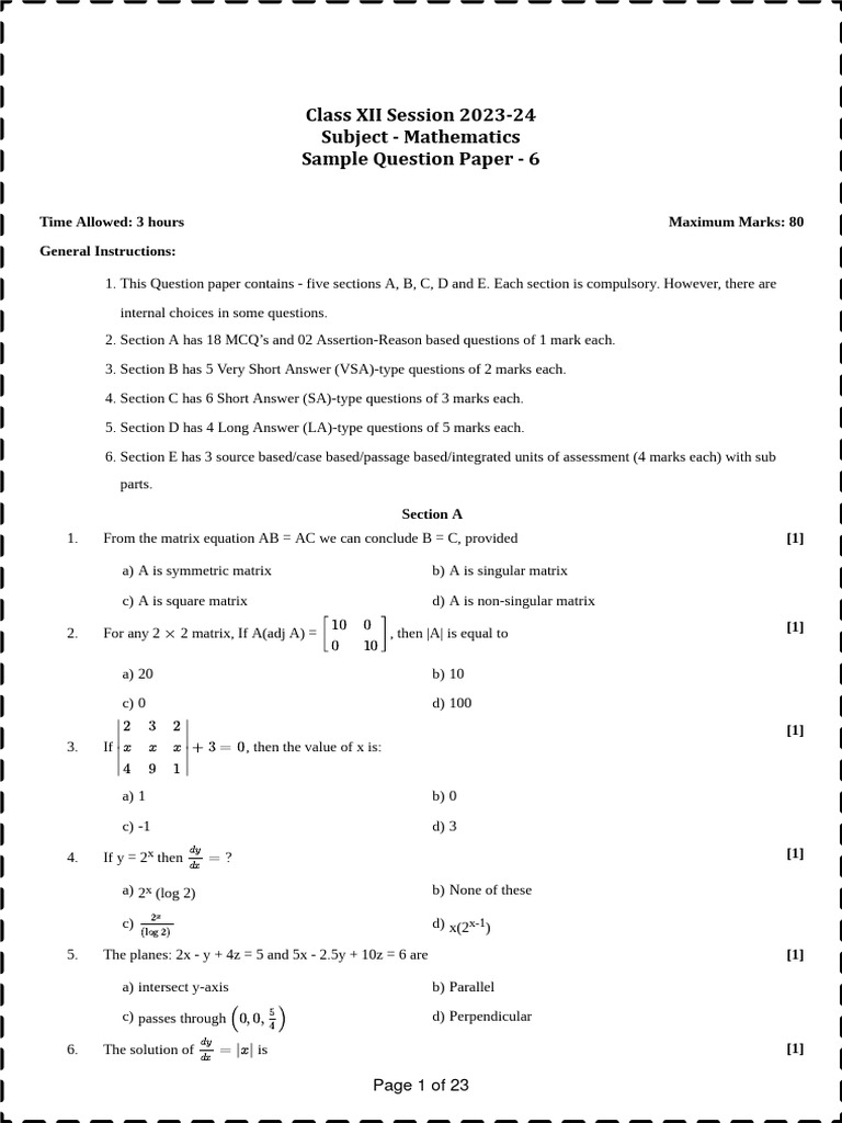 Maths Sample Paper 5 | PDF