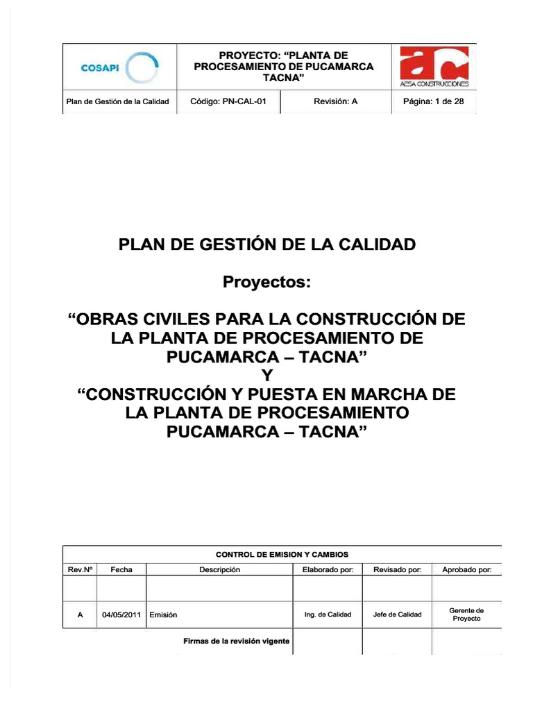 pdf-plan-de-gestion-de-la-calidad_compress | PDF | Calidad (comercial) | Sistema de manejo de ...